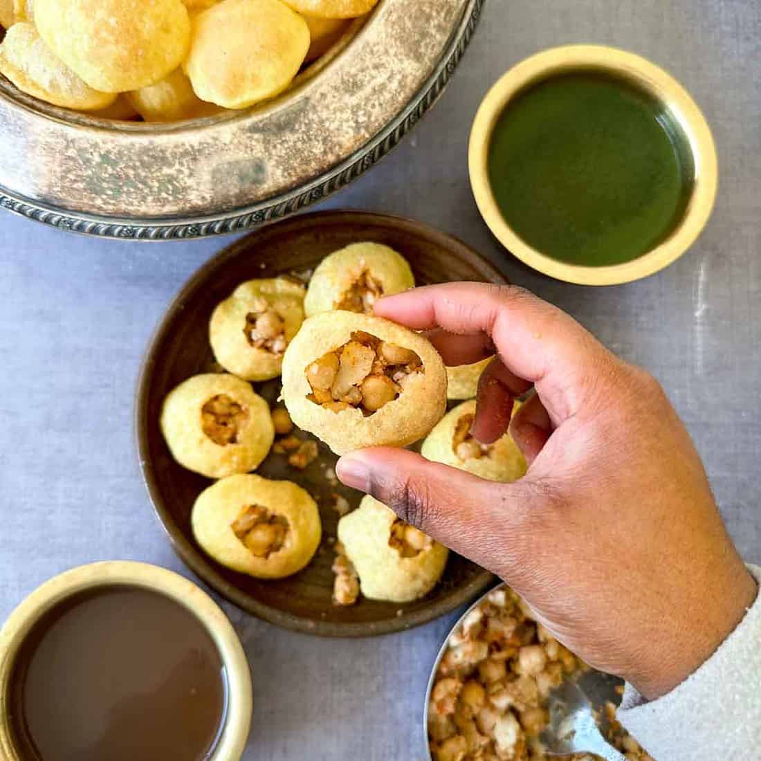 Pani Puri with Chickpea Potato Filling